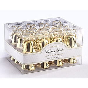 Kate Aspen Gold Kissing Bells Place Card/Photo Holder, Set of 24