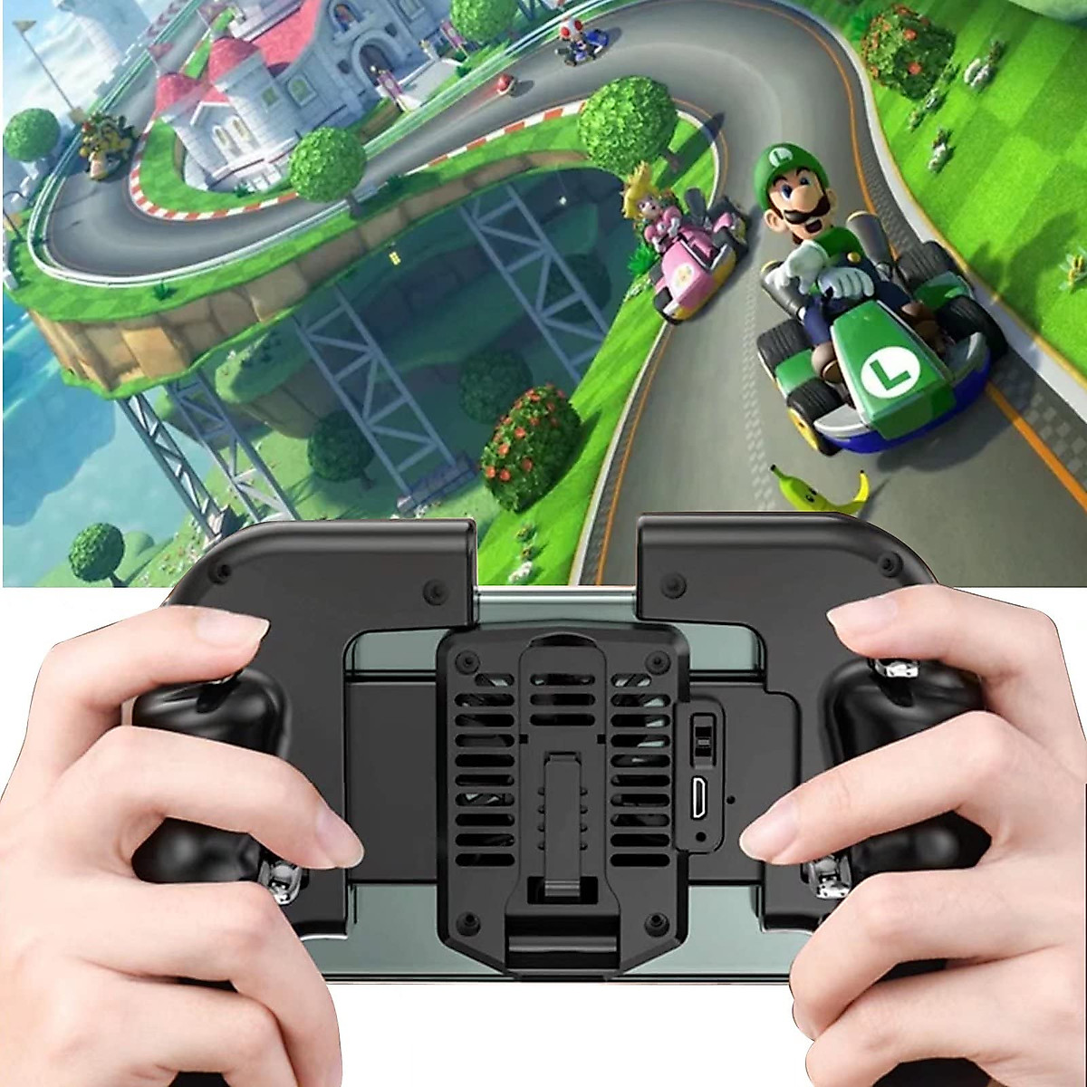 Mobile Game Controller Built-in Silent Cooling Fan 4in1 multitask controller Ergonomic Comfort by Tunes for Fortnite PUBG Knives Out Cross Fire,Call of Duty,Rules of Survival