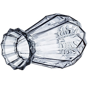 MyGift Small Clear Gray Glass Decorative Vase, 6 Inch Diamond-Faceted Flower Bud Vase, Set of 2