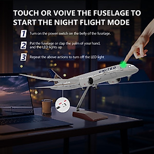 Bswath Large Model Airplane 1:130 American United Airway Boeing 787 Model Jet Plane Model for Adults with LED Light for Gift and Decoration