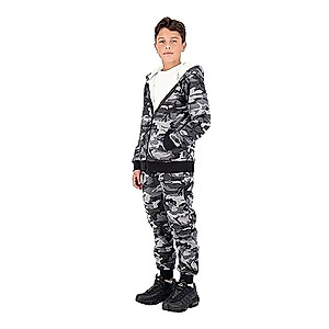 TONY HAWK Boys Hoodie and Jogger Set | Fleece Sherpa Lined Hooded Sweatshirt and Sweatpants for kids (Black Camo, 7)