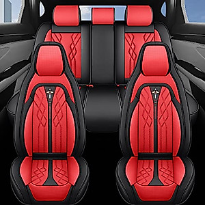 Begonydeer Red&Black Front and Rear Seat Covers Full Coverage Leather Seat Cover 11Pcs Universal Seat Covers for Cars, Auto, Truck, SUV in Auto Interior Accessories (H-Red&Black)