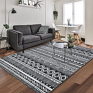 COZYLOOM Vintage Rug 5x7 ft, Boho Moroccan Geometric Area Rug Soft Chenille Indoor Floor Cover Chic Non-Shedding Living Room Bedroom Area Rug Anti-Slip Lightweight Throw Carpet Home Decor, Black