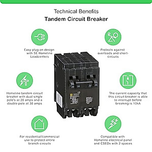 Square D by Schneider Electric HOMT2020230CP Square D Homeline, Double Pole Combination Tandem Circuit Breaker, Pack of 1, Black