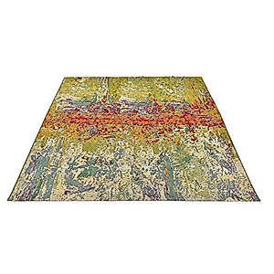 Unique Loom Modern Collection Rustic, Abstract, Distressed, Bright Colors, Indoor and Outdoor Area Rug, 6 ft 0 in x 6 ft 0 in, Multi/Green