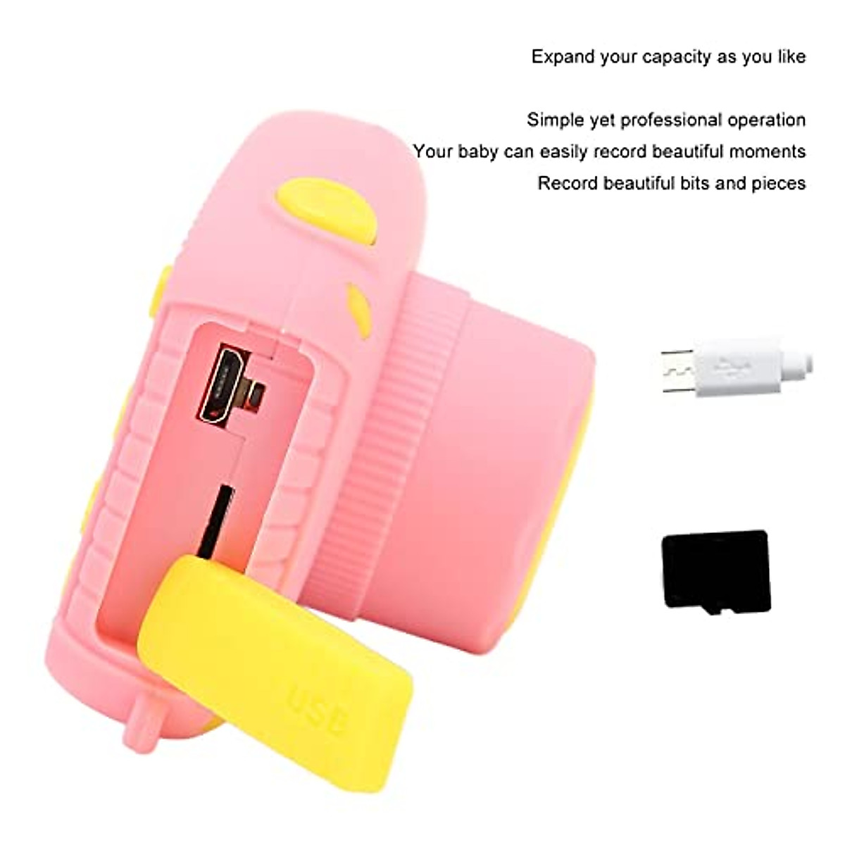 Kids Cartoon Camera, Front and Rear Dual Cameras Kids Camera Eco Friendly Multiple Fun Photo Frames ABS for Outdoor for 3‑10 Years Old Kids (Pink)