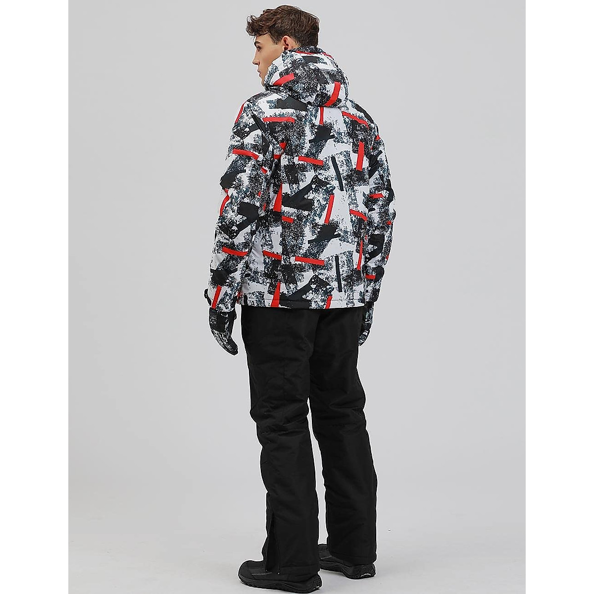 YEEFINE Men's Ski Suit Waterproof Snow Suits Two Piece Snowboard Jacket and Pants Set Outdoor Windproof Snowsuit Winter Warm Snow Coats(HBT+Black, L)