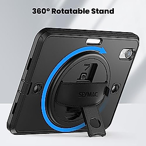 SEYMAC iPad Mini 6 Case 2021 Mini 6th Generation Case, Shockproof Protective Mini 6 Kids Case with Pencil Holder Screen Protector Hand Strap Stand Case for iPad Mini 6th Gen 8.3 Inch 2021, Black