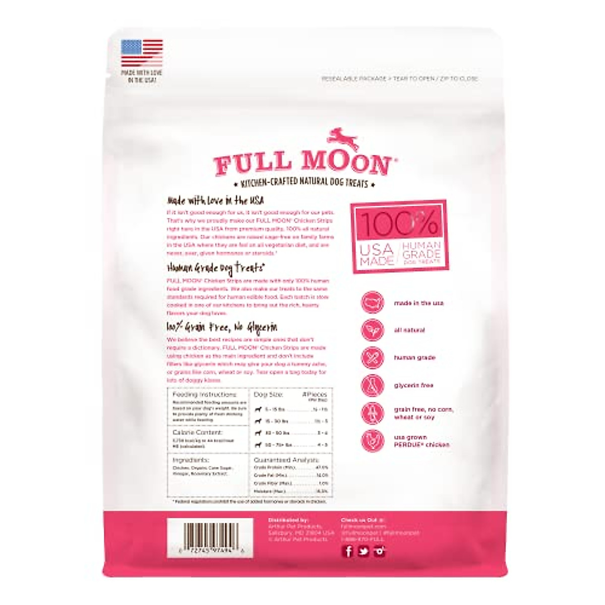 Full Moon Chicken Strips Healthy All Natural Dog Treats Human Grade Made in USA Grain Free 24 oz