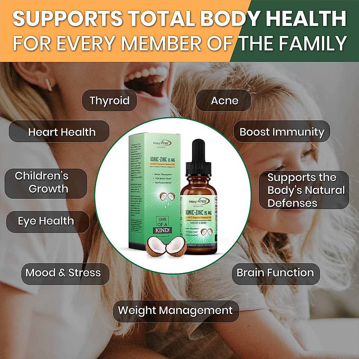 Organic Zinc Supplements for Kids, Adults - Zinc Sulfate - Liquid Zinc Supplement - Pure Ionic Zinc Drops in Coconut Oil for Immune Support, Skin - NO Preservatives & Great Taste - 100 Vegan Servings