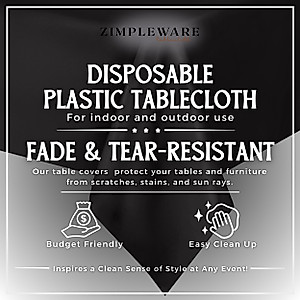 ZIMPLEWARE Premium Black Plastic Table Cloth Disposable (12 Pk) Plastic Tablecloths for Rectangle Tables (54in x 108in) Party Table Cloths Disposable for 6ft to 8ft Rectangle Tables