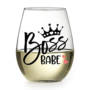 DYJYBMY Boss Babe 15oz Wine Glass, Perfect Gifts Idea for Girl Boss Female Entrepreneur, Bosses Day Christmas Birthday Retiremen Gifts