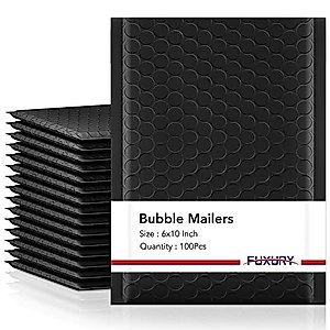Fuxury Bubble Mailers 6x10 Inch 100 Pack, Black Padded Envelopes, Self Seal Waterproof Mailing Envelopes Bubble Padded, Shipping Bags for Mailing,Packaging, Small Business, Boutique, Bulk #0
