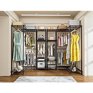 Ulif L2 Heavy Duty L-Shaped Garment Rack, 5-Tier Freestanding Clothes Rack with Shelves, Closet Organizer Storage System for Corner and Small Bedroom, 44"W x 43.3"L x 77.6"H, Max Load 802 LBS, Black