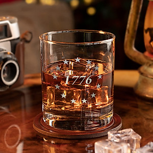 1776 Betsy Ross American Flag - Old Fashioned Whiskey Rocks Bourbon Glass - 10 oz capacity