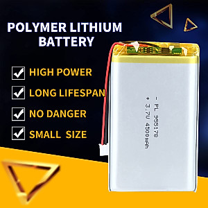 AKZYTUE 3.7V 4500mAh 955178 Lipo Battery Rechargeable Lithium Polymer ion Battery Pack with PH2.0mm JST Connector