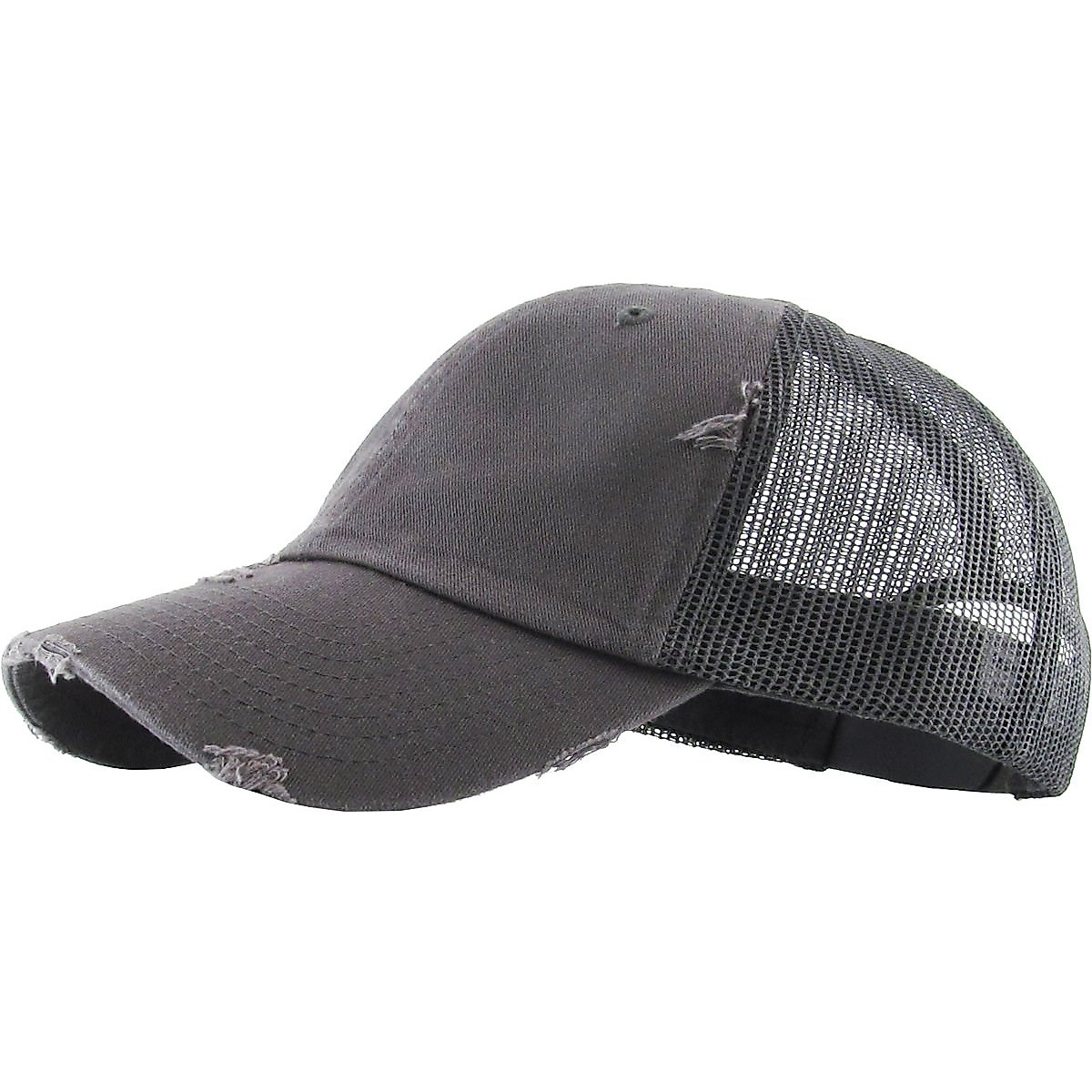 Funky Junque Distressed Low Profile Vintage Polo Style Trucker Dad Hat - Dark Grey