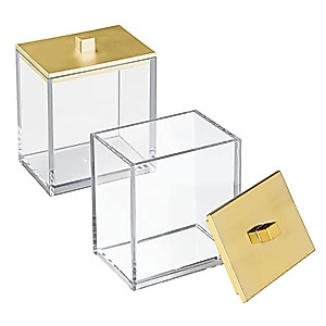 mDesign Plastic Rectangle Apothecary Canister - Organizer for Bathroom Vanity Countertop Shelf Decor - Holds Cotton Swabs, Soap, Makeup, Bath Salts - Lumiere Collection - 2 Pack - Clear/Gold
