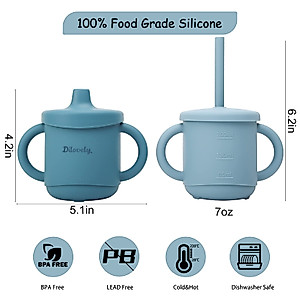 Dilovely Silicone Sippy Cup for Toddler, Transition Straw Cups for baby 12 months +, Unbreakable Kids Cups 3 in 1, 2 Pack Dishwasher & Microwave Safe, BPA Free 7oz Green