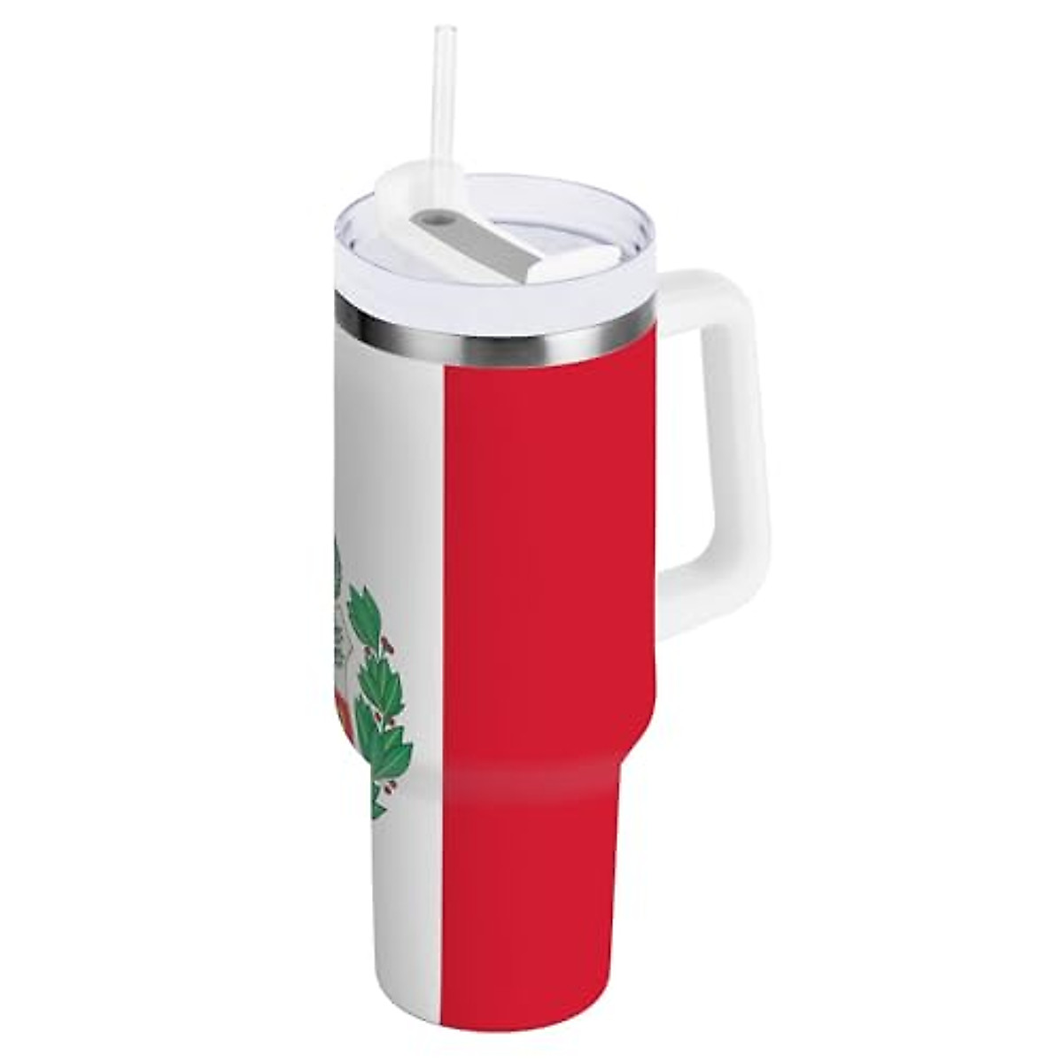 40 Oz Peru State Flag Stainless Steel Tumbler with Straw and Handle Fall Insulated Tumbler