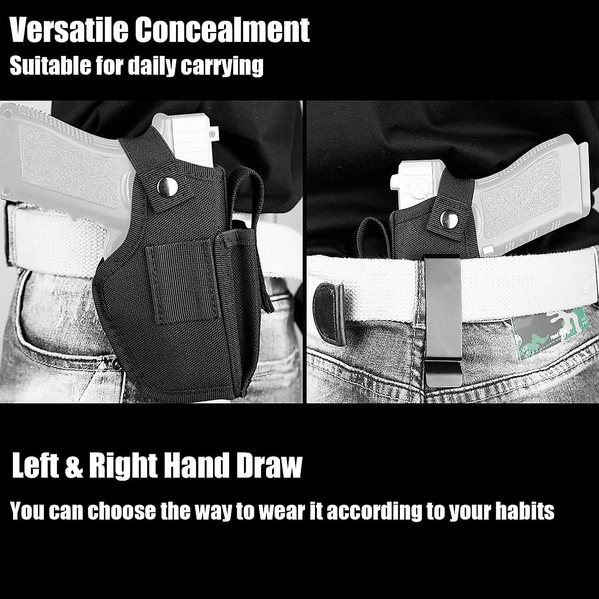 LUCYLANKER Universal Gun Holster,IWB OWB Gun Holster,Tactical Pistol Bags Waistband,The Waistband Pistols Holsters for Right and Left Hand, Draw Holster for Men/Women (with Mag Pouch)