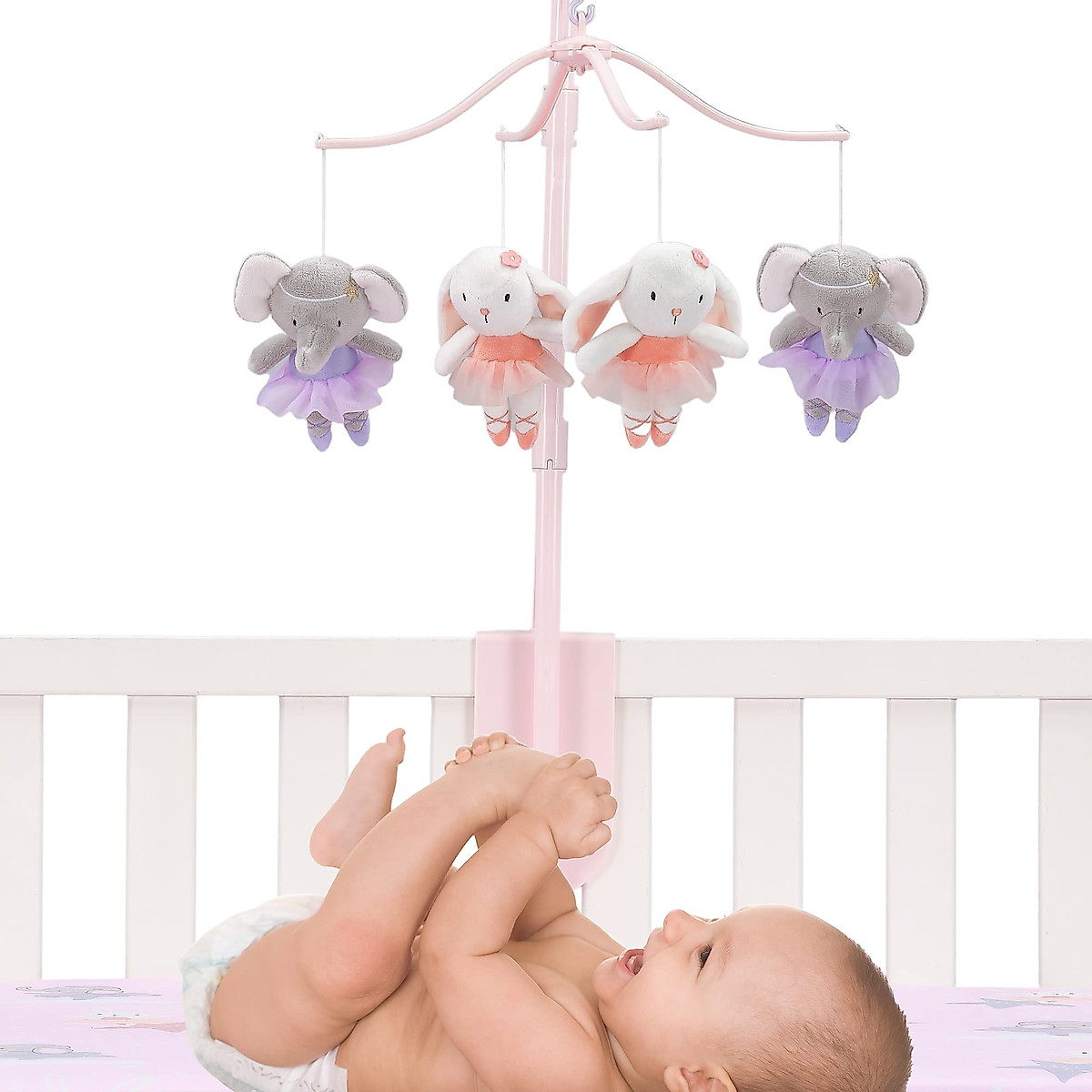Bedtime Originals Tiny Dancer Musical Baby Crib Mobile - Pink, Animals, Elephant