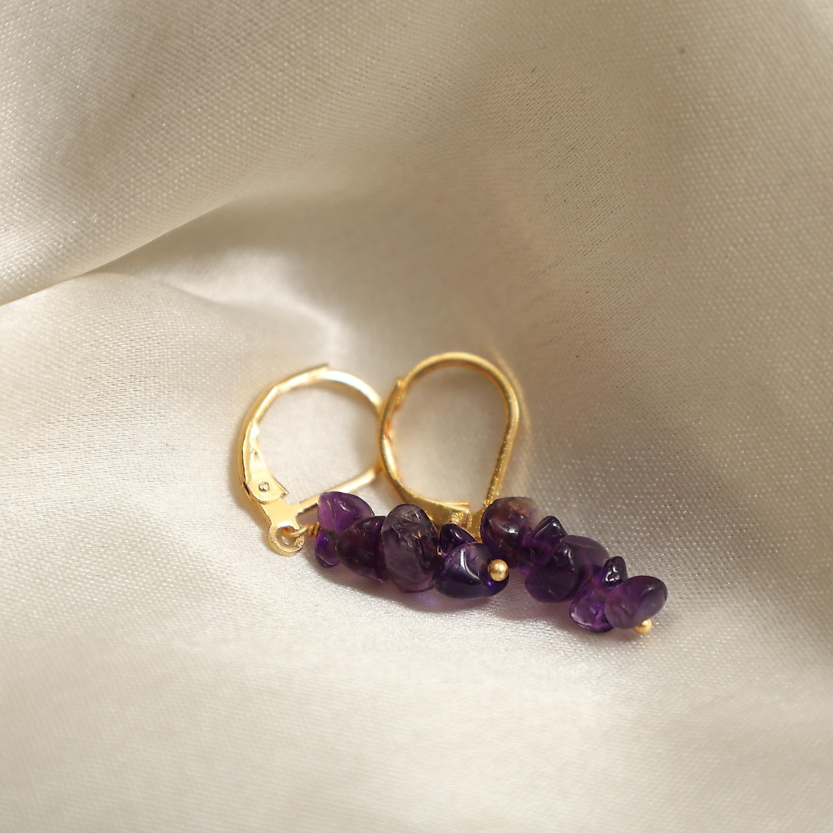 Gempires Natural Amethyst Earrings for Girls - February Birthstone Jewelry Gifts - Handmade Gemstone Jewelry - 14k Yellow Gold Plated Dangle Earring (Amethyst)