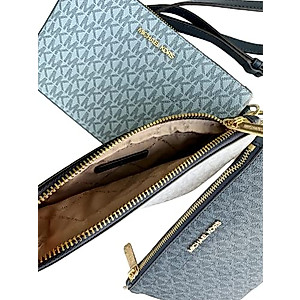 Michael Kors Jet Set Item Medium Triple Pouch Crossbody Bag Navy Blue White MK