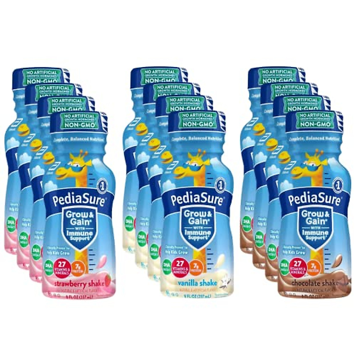 PediaSure Grow & Gain Nutrition Shake for Kids, Immune Support Shake Variety Sampler Pack - 12 Pack Of 8 Fl Oz Bottles - By Obanic (12-Pack)
