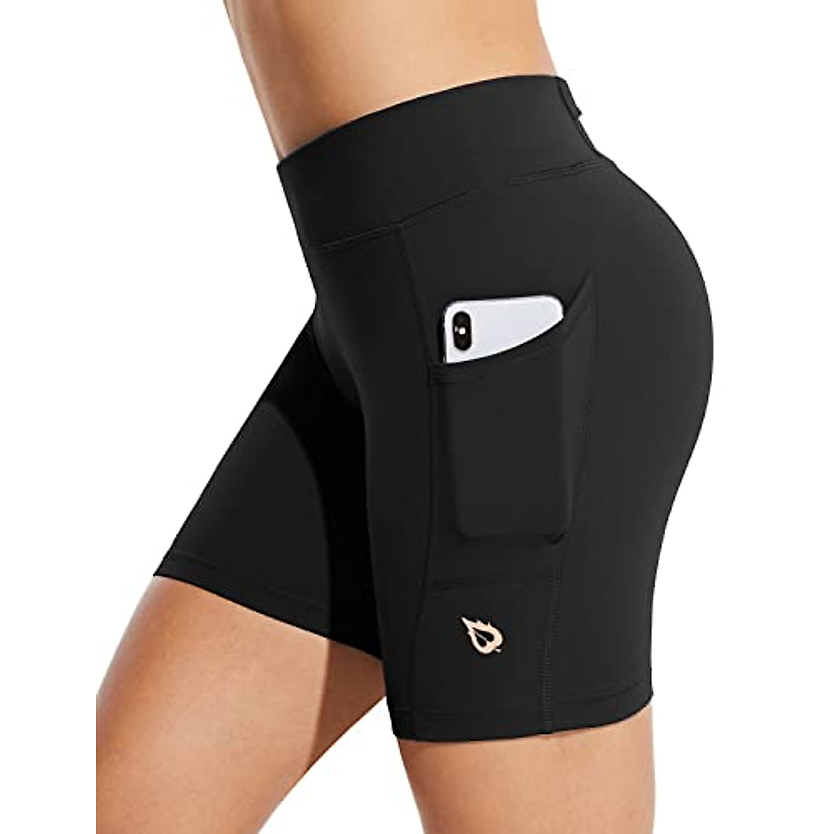 BALEAF Women's 7" Long Compression Running Shorts High Waisted Yoga Biker Shorts with 3 Pockets Black XL