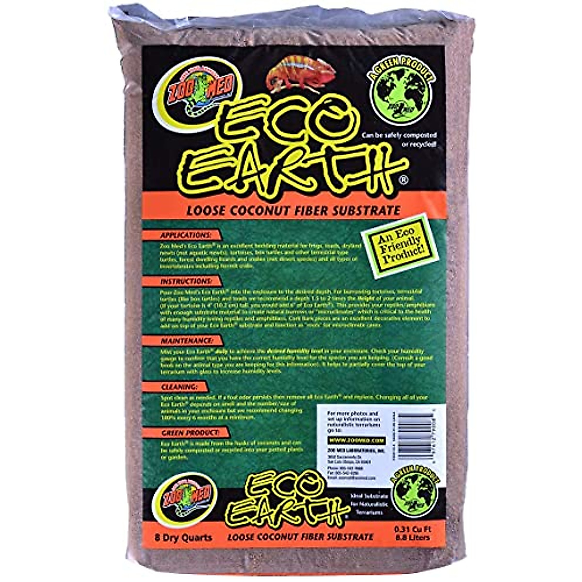 DBDPet 's Bundle 2 Pack Zoomed Eco Earth Loose Coconut Fiber Reptile Substrate 8 quarts | by Zoomed & Includes Attached Pro-Tip Guide