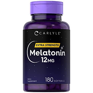 Melatonin 12 mg | 180 Softgel Capsules | Adult Extra Strength Support Supplement | Non-GMO, Gluten Free | by Carlyle