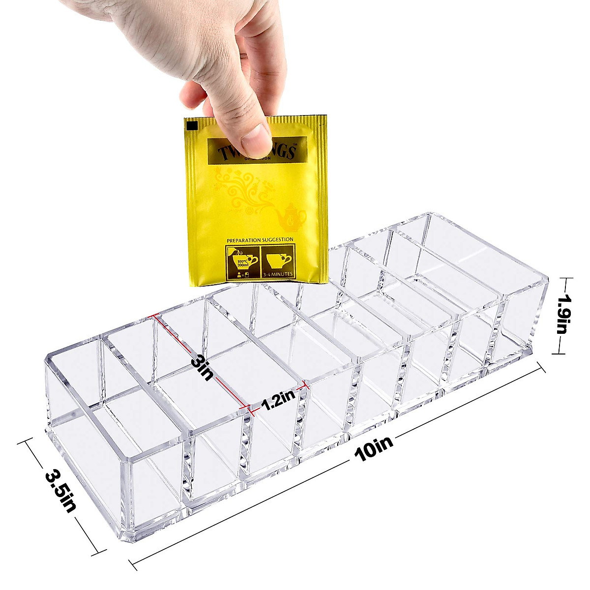 ALCYON Tea Bag Organizer Holder for Kitchen Pantry Cabinet, Countertop, Tea Storage Box Station Bin Caddy Holds Beverage Bags| Sweeter| ketchup packets| Spice Pouches| Dressing Mixes - Transparent