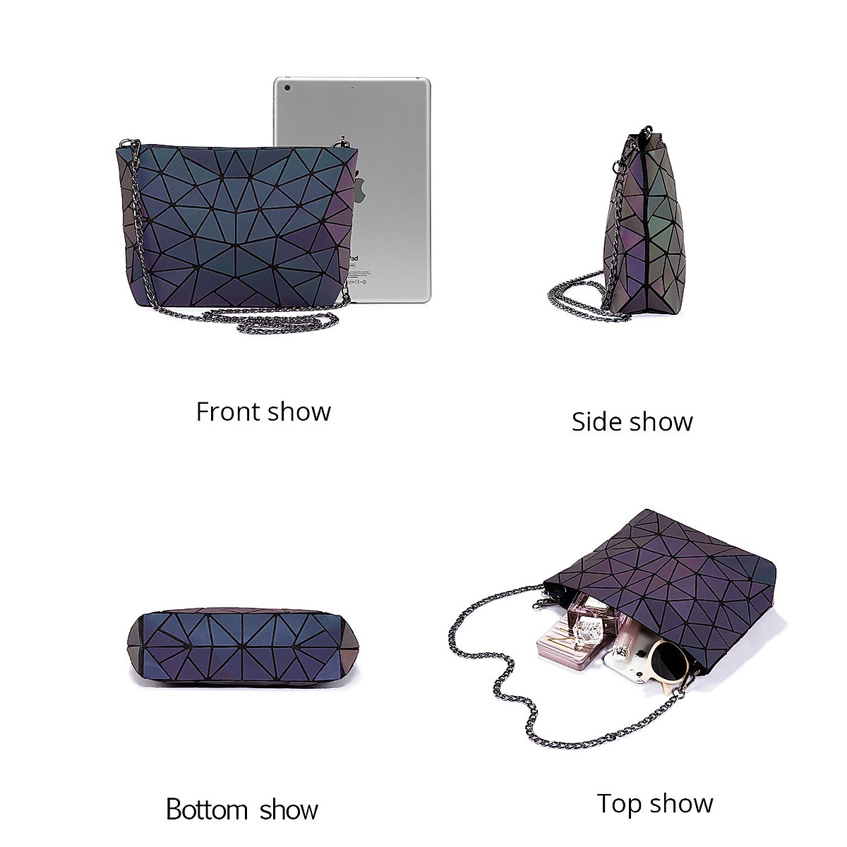LOVEVOOK Geometric Luminous Purses and Handbags for Women Holographic Reflective Crossbody Bag Wallet