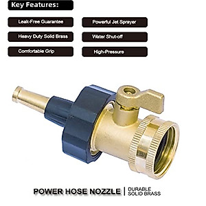 PLG Heavy Duty Brass High Pressure Jet Hose Nozzle with Hose Shut off Valve for Garden Hose