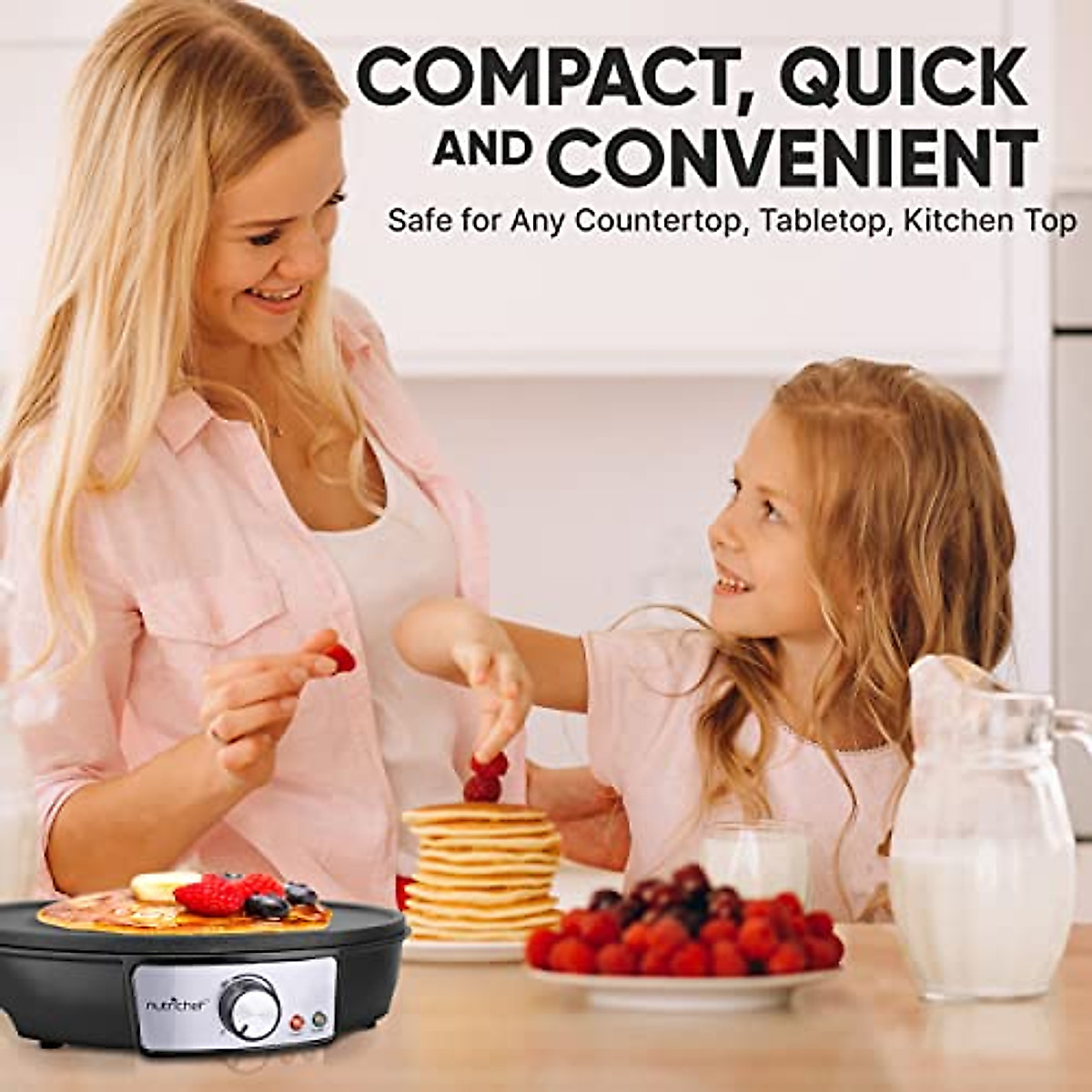 NutriChef Electric Griddle & Crepe Maker | Nonstick 12 Inch Hot Plate Cooktop | Adjustable Temperature Control | Batter Spreader & Wooden Spatula | Used Also For Pancakes, Blintzes & Eggs