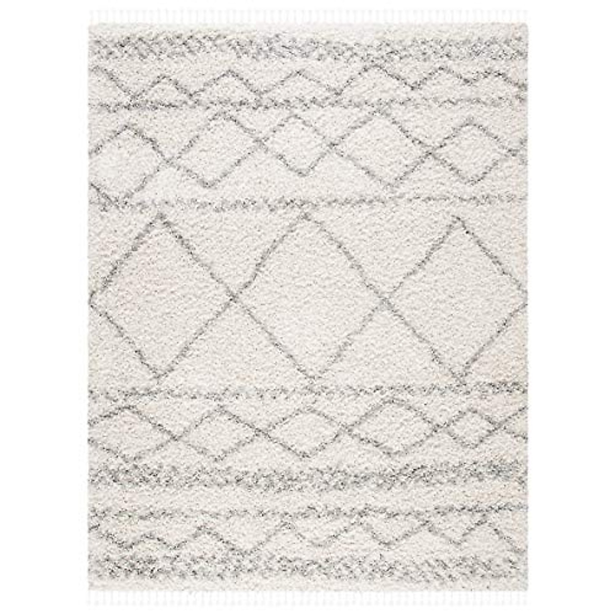 SAFAVIEH Pro Luxe Shag Collection 9' x 12' Ivory / Light Grey PLX436A Moroccan Boho Tassel Non-Shedding Living Room Bedroom Dining Room Entryway Plush 2.4-inch Thick Area Rug