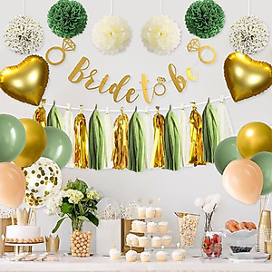 syuebt Bridal Shower Decorations Sage Green, Bachelorette Party Decorations Kit ,Bride to Be Backdrop,Tassel,Balloons, Pompoms,Cake Topper for Bride to Be Wedding Bachelorette Party Decor Supplies