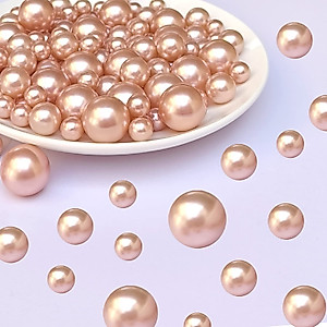 Cymtoo 140 Pieces Pearl for Vase Filler No Hole Pearl Beads for Centerpieces Vase Makeup Beads for Brushes Holder for Home Wedding Decor 10/14/20mm (Rose Gold)