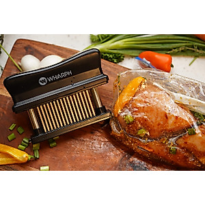 WHARPH Premium Meat Tenderizer - Manual Hand Held Heavy Duty and Dishwasher Safe 48-Blade Stainless Steel Razor Pin Press Kitchen Tool -Great for Tenderizing Beef Pork Chicken BBQ Steak Marinade