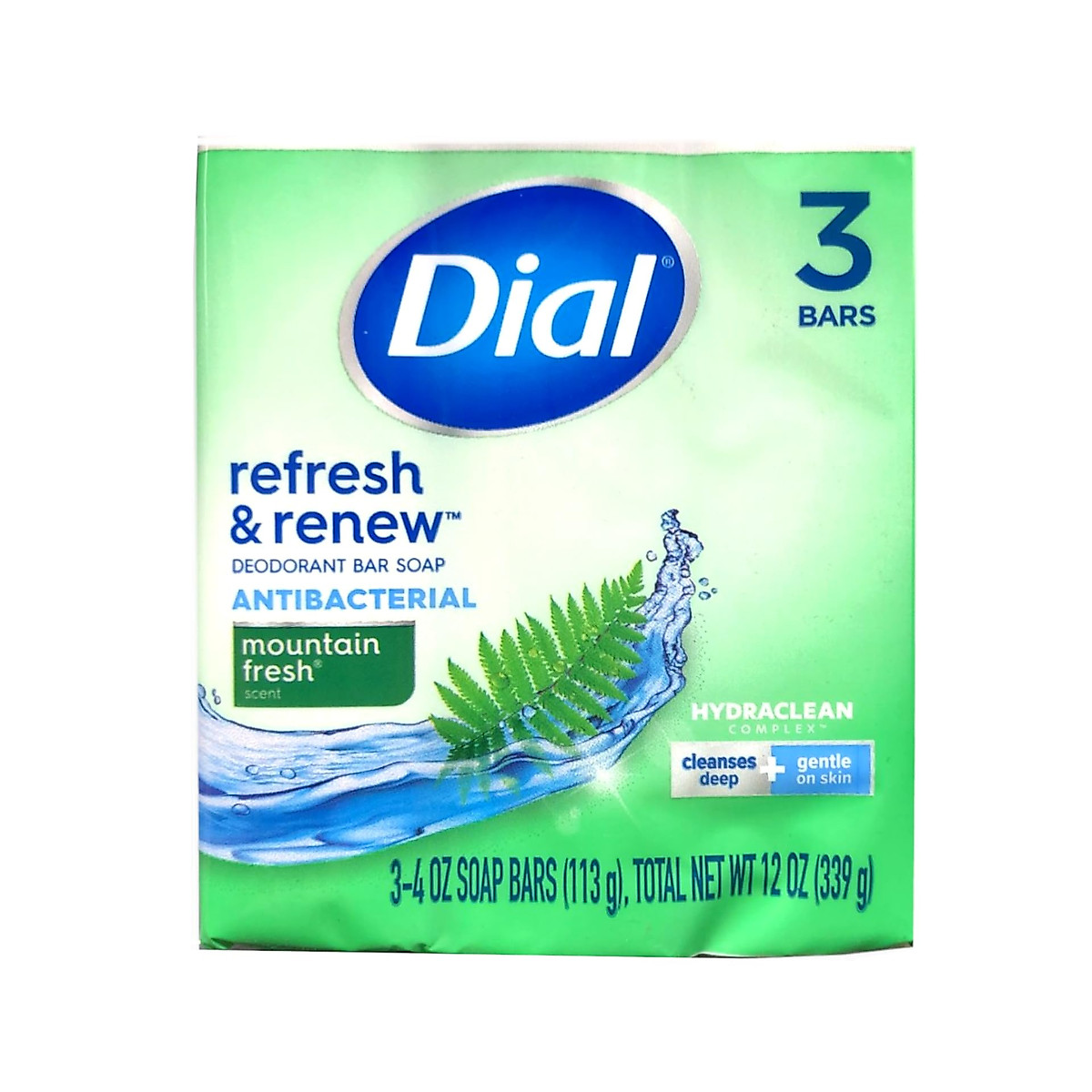 Dial Mountain Fresh Antibacterial Deodorant Bar Soap 3, 4 oz Soap Bars (Packs of 4)