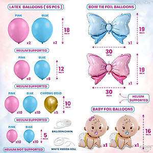KatchOn, Gender Reveal Balloon Arch Kit - Pack of 70 | Pink and Blue Balloons for Gender Reveal Decorations | Baby Balloons, Bow Balloons | Boy or Girl Balloon, Boy or Girl Gender Reveal Decorations