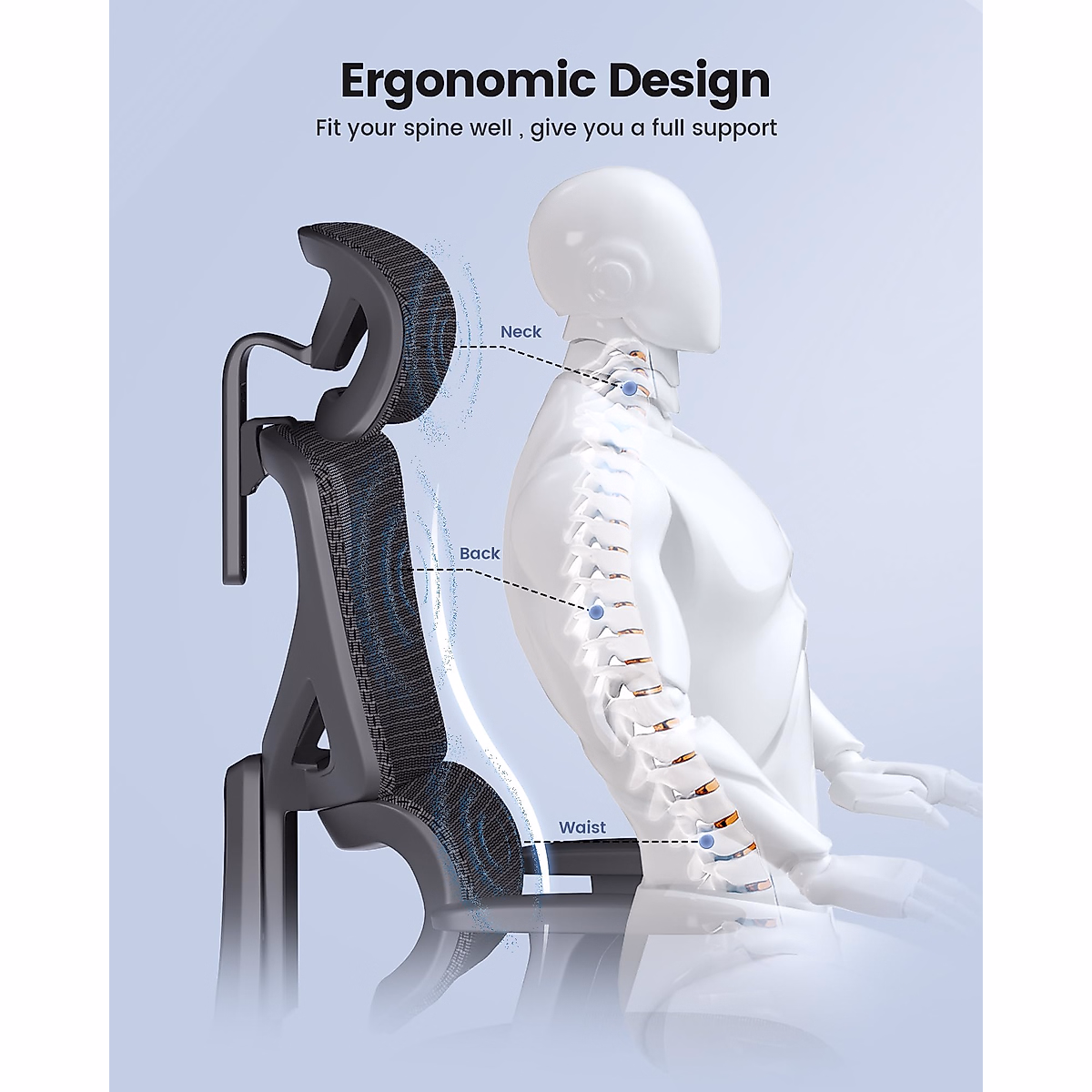 Ergonomic Mesh Office Chair - Home Office Desk Chair with Lumbar Support - Computer Chair Back Height Adjustable Black (Ergo Upgrade 518)