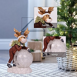 Christmas Reindeer Figurine Lights - Light up Reindeer Christmas Decor Sculpture Carrying Magic Orb, Waterproof Resin Elk Ornaments for Patio Balcony Lawn Porch Yard Garden Indoor