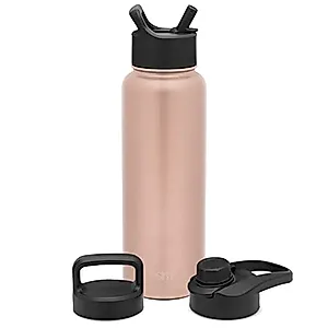 Simple Modern Water Bottle with Straw, Handle, and Chug Lid Vacuum Insulated Stainless Steel Metal Thermos Bottles | Large Leak Proof BPA-Free Flask for Gym Sports | Summit Collection | 40oz Rose Gold
