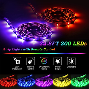 WEAPRIL Led Strip Lights,32.8FT/10M Flexible Tape Lights Color Changing 300 LEDs SMD5050 RGB Strip Lights Kit with 24key Remote Control for Home Bedroom Kitchen and Party, Non-Waterproof (32.8FT)