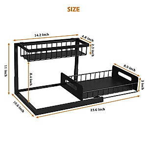 Webetop Under Kitchen Sink Organizers and Storage, 2 Tier Pull Out Cabinet Organizer, Multi-Purpose Sliding Shelf Under Bathroom Drawer- 14.2L x 10.6W x 11H