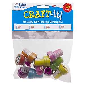 Baker Ross AW727 Novelty Self-Inking Stampers - Pack of 10, Stamp Set for Children, Ideal for Kids Arts and Crafts Projects, Assorted