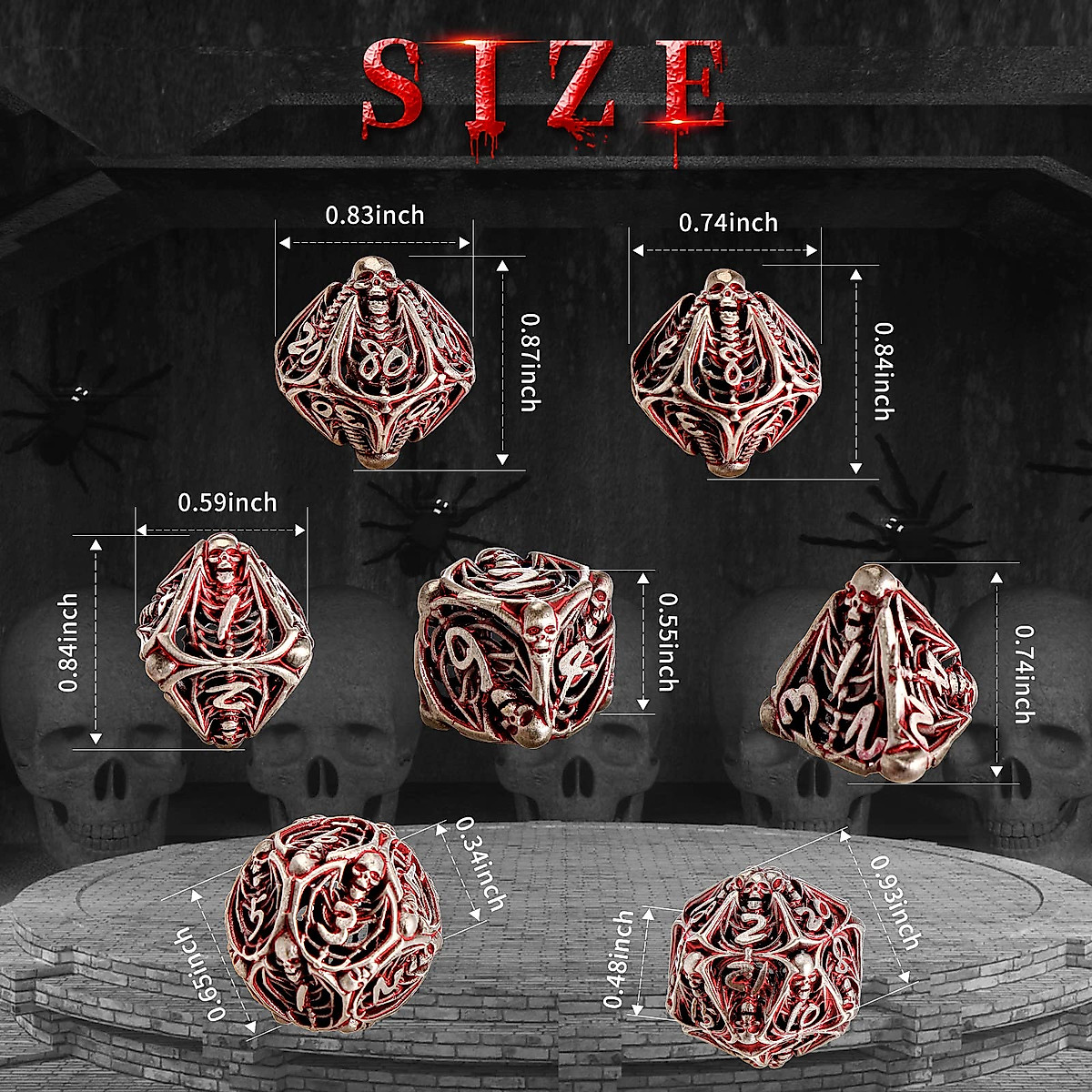 DND Dice Set Polyhedron Dice Skull Hollow Metal Dice for Dungeons and Dragons Role Playing Games PCCECQEE Dice 7PCS D&D Set Collection Gifts (Red)