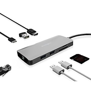 Kensington UH1400P 8-in-1 USB-C Hub with 85W Pass Through Charging Power Delivery, 4K 60Hz HDMI, Ethernet, MicroSD Card, 3 USB-A 3.2 for M1 /M2 Macbook Pro Air, HP, Lenovo, iPad Pro, Silver (K33820WW)